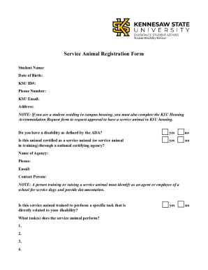 Fillable Online sds.kennesaw.edudocsService Animal RegistrationService ...