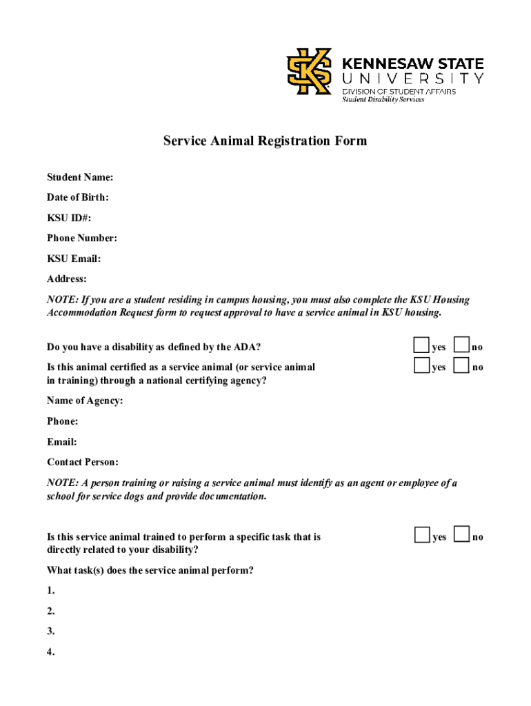 Fillable Online sds.kennesaw.edudocsService Animal RegistrationService ...