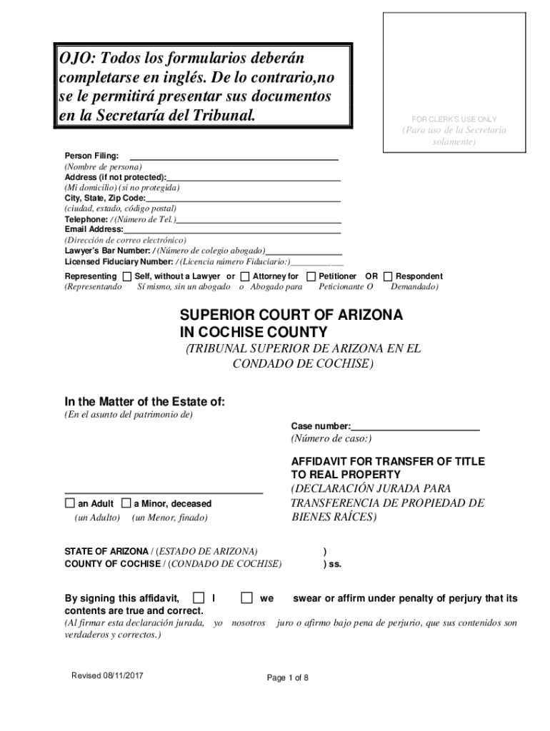 Fillable Online cochise.az.govDocumentCenterViewOJO: Todos los formularios debern completarse en ...