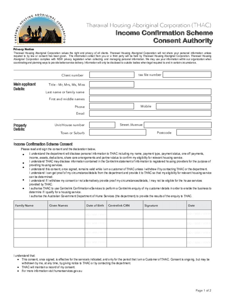 Fillable Online Income Confirmation Scheme - Tharawal Aboriginal Corporation Fax Email Print ...