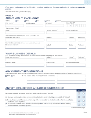 Fillable Online Building practitioner registration - Victorian Building ...