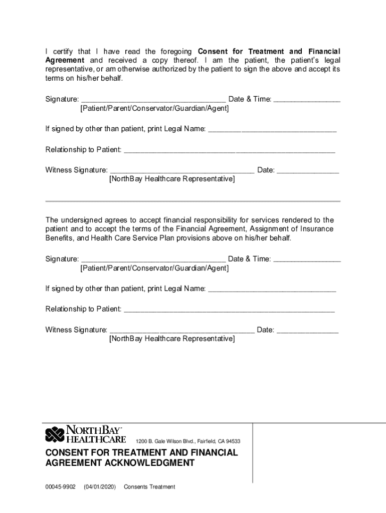 Fillable Online GENERAL CONSENT/ PERMISSION FOR TREATMENT FINANCIAL ...