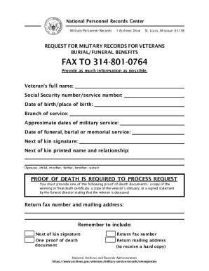 Fillable Online How to Request Military Records for Veterans Burial ...