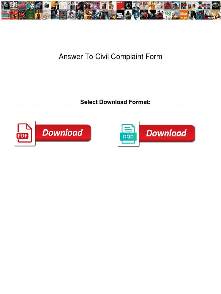 Fillable Online Answer To Civil Complaint Form. Answer To Civil ...