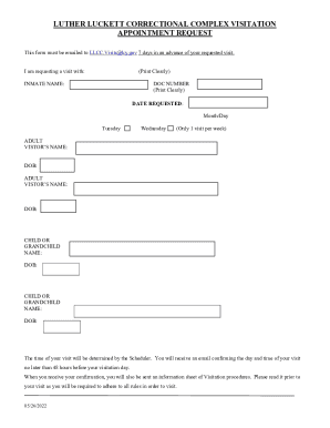 Fillable Online corrections ky VISITATION APPOINTMENT REQUEST FORM ...