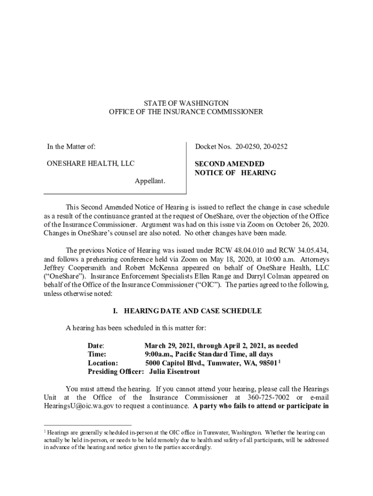 Fillable Online Second Amended Notice of Hearing, Nos. 20-0252, 20-0252 ...
