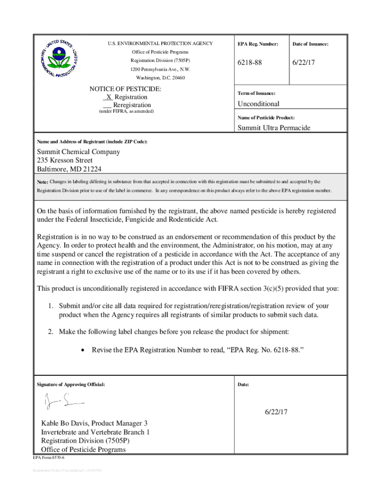 Fillable Online US EPA, Pesticide Product Label, SUMMIT ULTRA PERMACIDE ...