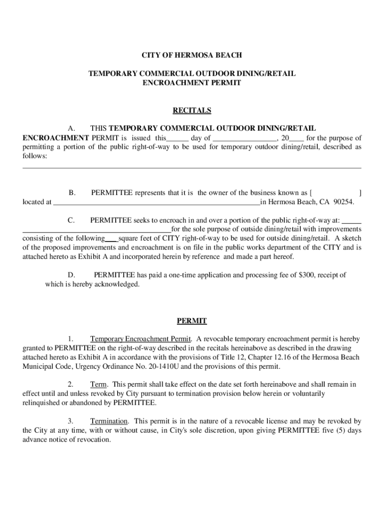Fillable Online TEMPORARY OUTDOOR DINING/RETAIL PERMIT APPLICATION ...