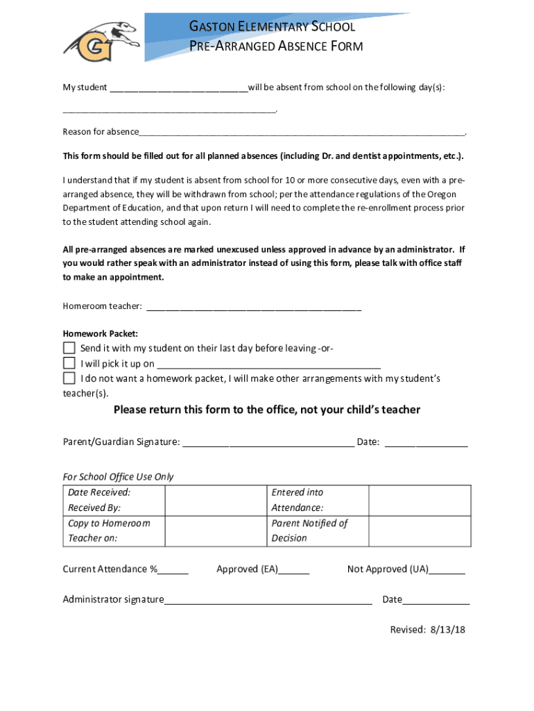 Fillable Online www.gastonk12.orgcmslibGASTON ELEMENTARY SCHOOL PRE ...