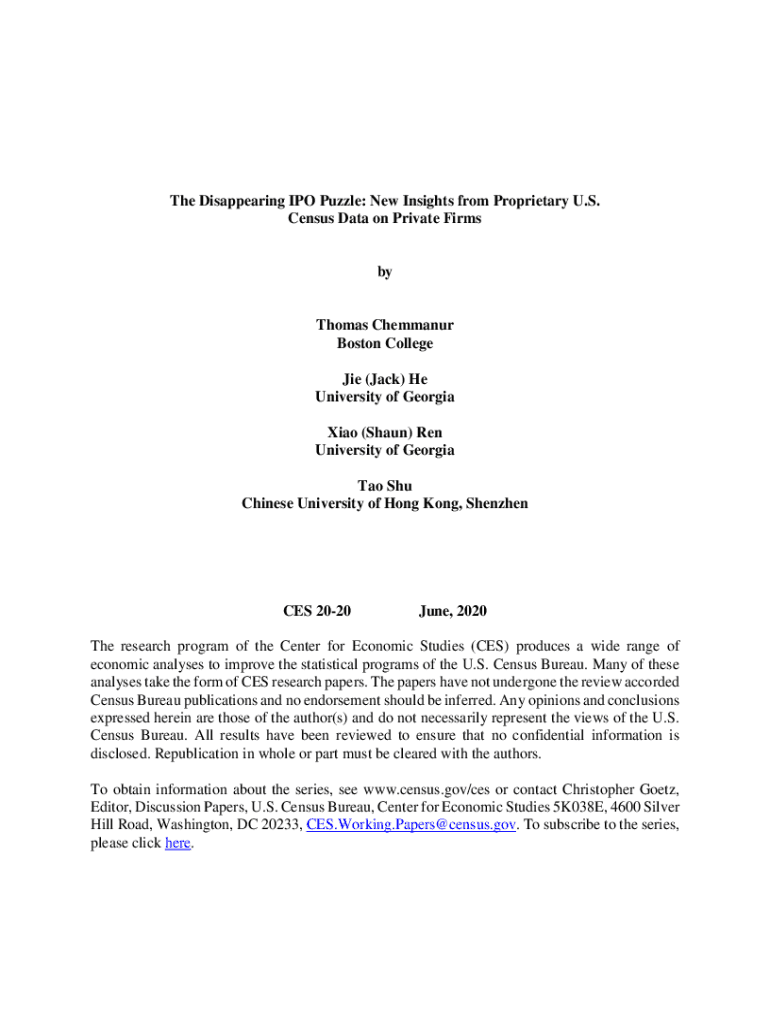 Fillable Online www2 census The Disappearing IPO Puzzle: New Insights ...