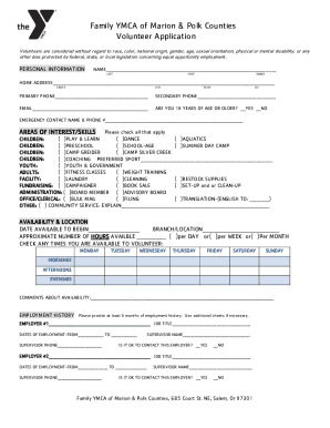 Fillable Online Family YMCA of Marion & Polk Counties Volunteer Application Fax Email Print ...