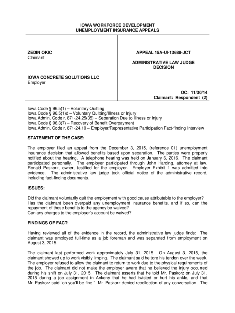 Fillable Online APPEAL 15A-UI-13688-JCT Fax Email Print - pdfFiller