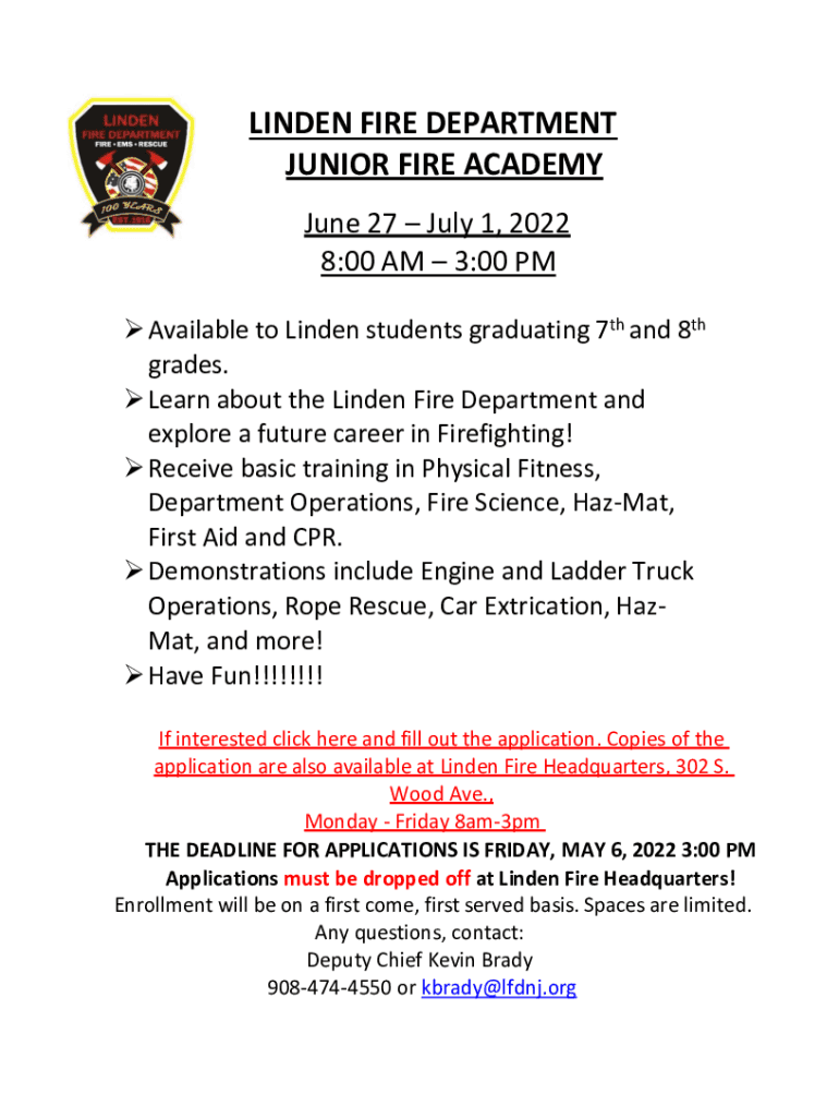 Fillable Online Fire Department - Linden, NJFire Department - Linden ...