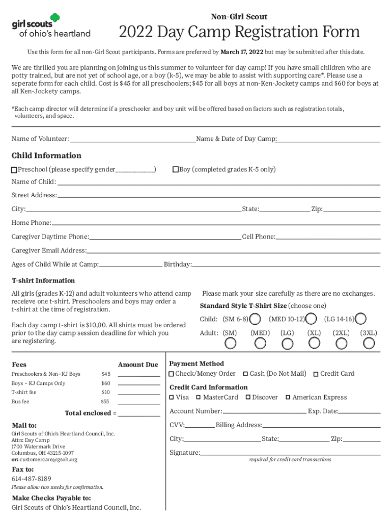 Fillable Online www.gsneo.orgenevents2022 Summer Camp Forms and Information - Girl Scouts Fax ...