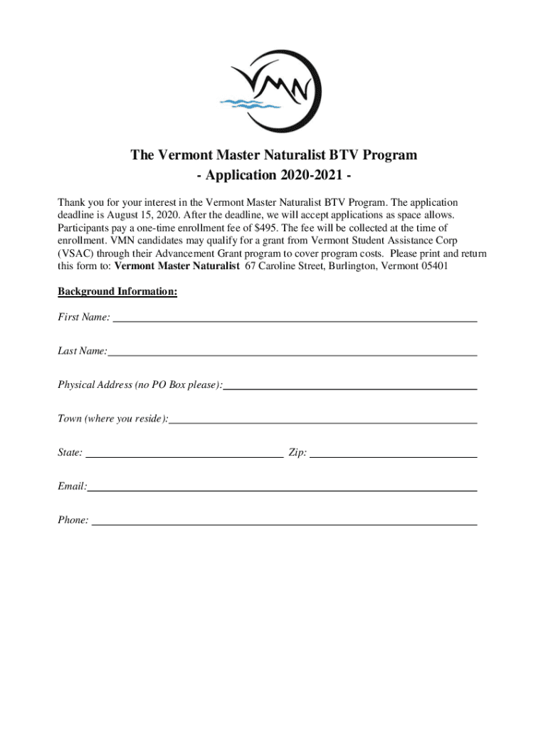 Fillable Online www.uvm.edufield-naturalist-programField Naturalist ...