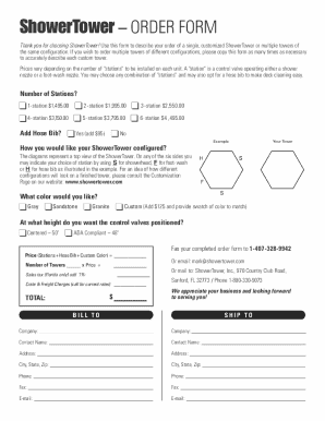 Fillable Online Order Your Shower Tower - Download Our Order Form Fax ...