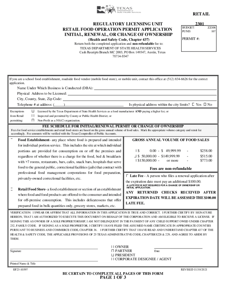 Fillable Online dshs state tx RETAIL REGULATORY LICENSING RETAIL FOOD ...