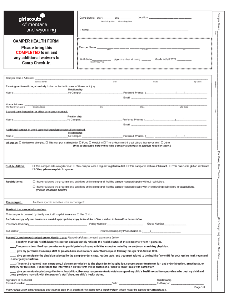 Fillable Online 2022 Camper Health Form. 2022 Camper Health Form Fax ...
