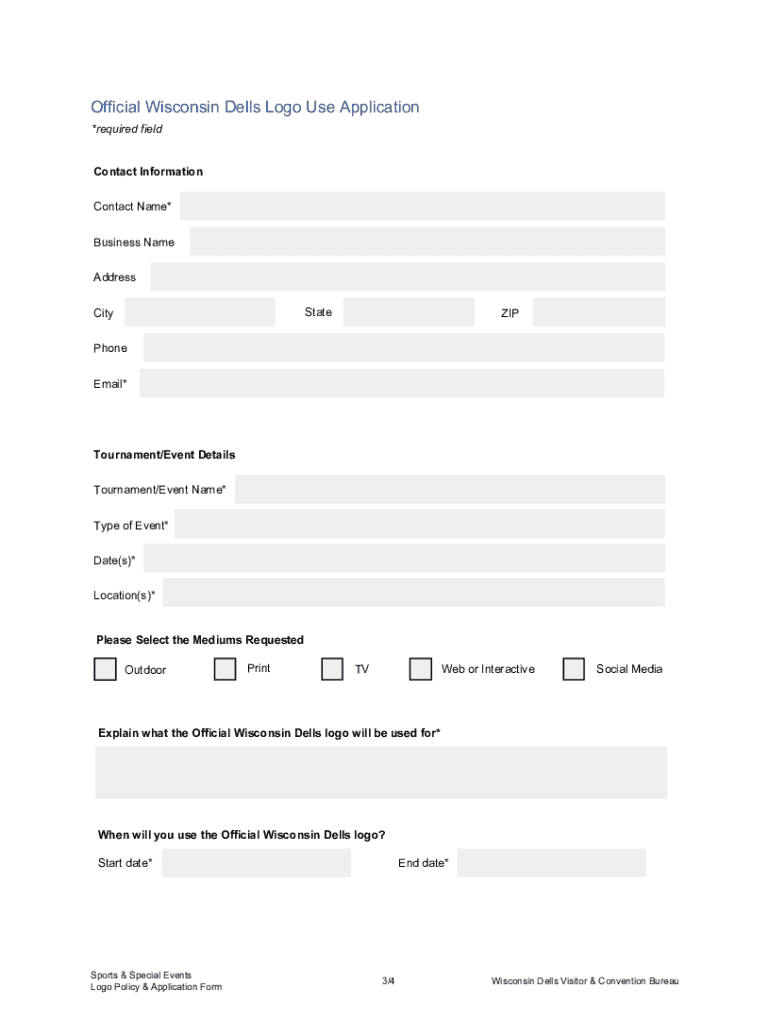 Fillable Online Sports & Special Events Logo Application Form Fax Email ...
