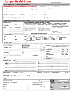 Fillable Online Camper Health Form Fax Email Print - pdfFiller