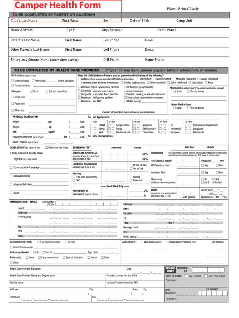 Fillable Online Camper Health Form Fax Email Print - pdfFiller