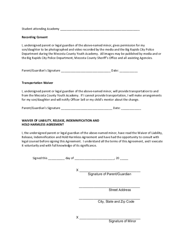 Fillable Online LIABILITY WAIVER - RELEASE, INDEMNIFICATION, AND HOLD ...