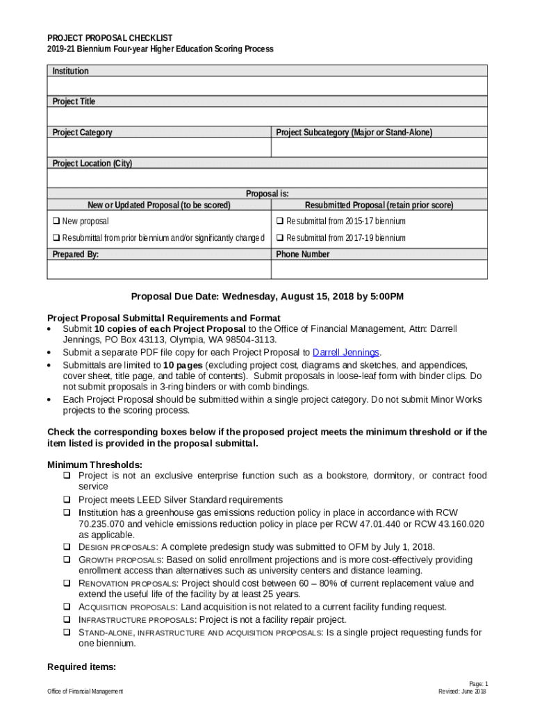 2020 PROJECT PROPOSAL CHECKLIST 2021-23 Biennium Four-year Higher ...
