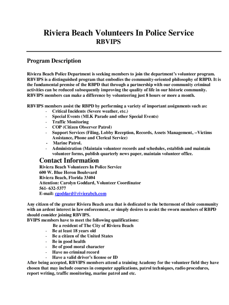Fillable Online Police Department - Riviera Beach, Florida (FL)Agency Divisions - Riviera Beach ...