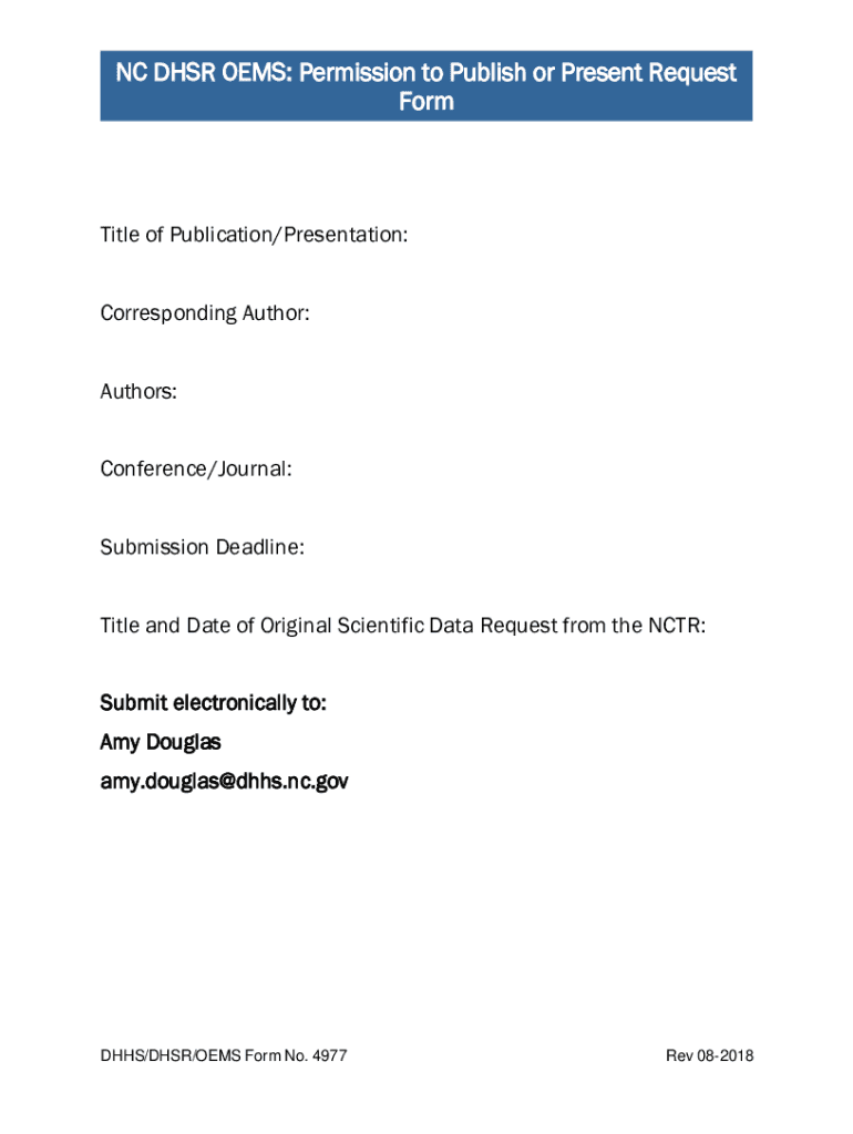 Fillable Online NC DHSR OEMS: Permission to Publish or Present Request ...