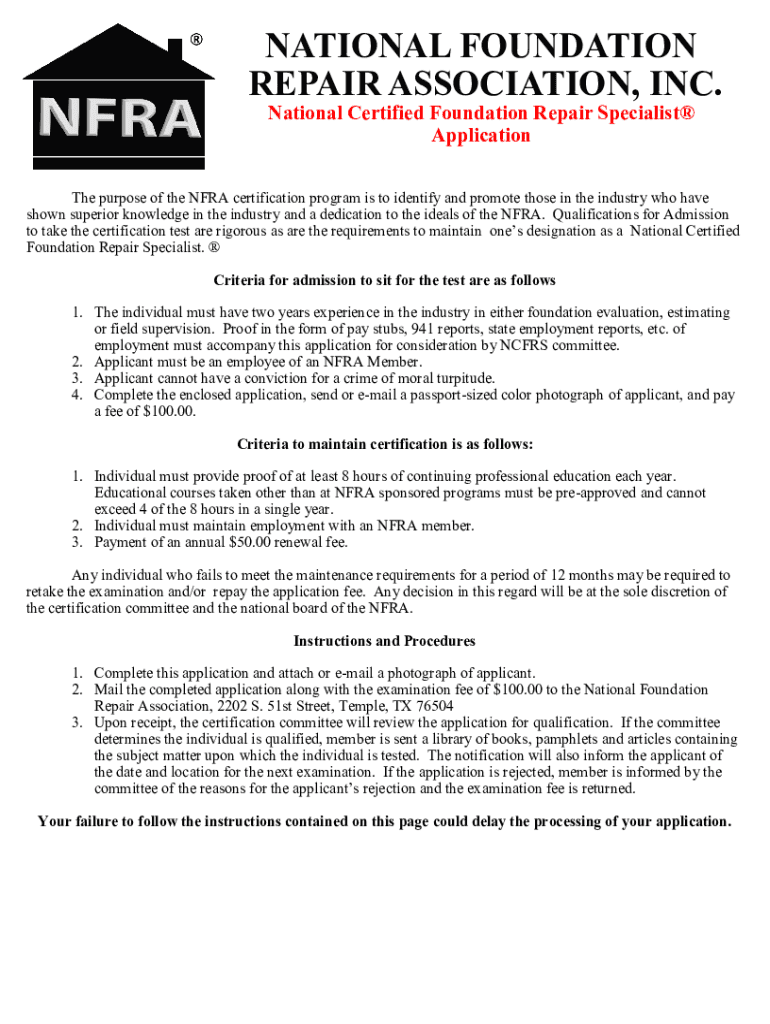 Fillable Online Home - National Foundation Repair AssociationNational ...