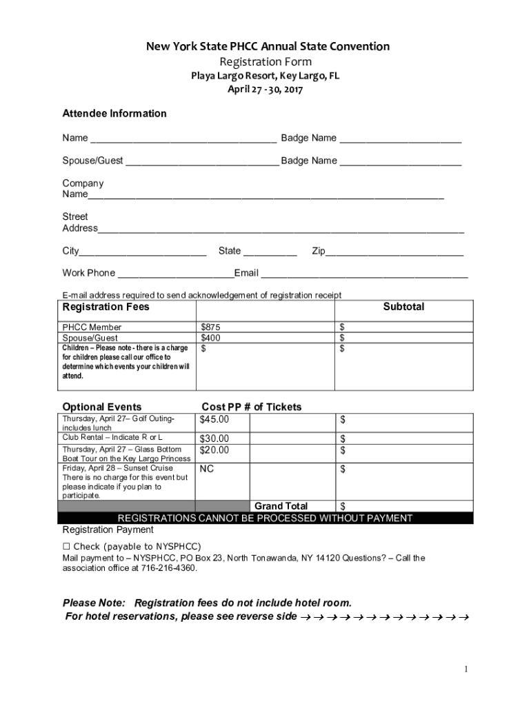 Fillable Online 2017 State Convention Registration Forms.doc Fax Email Print - pdfFiller