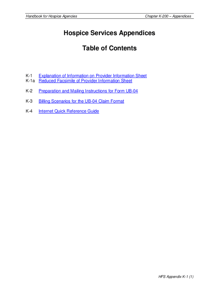 Fillable Online Hospice Services Appendices Table of Contents ...