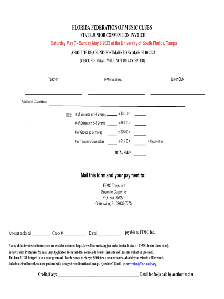 Fillable Online FFMC Junior Convention Invoice. FFMC Junior Convention ...