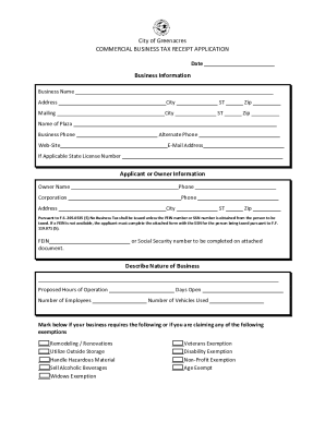 Fillable Online Commercial business tax receipt application. Commercial ...