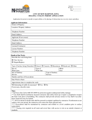 Fillable Online CITY OF NEW HAMPTON, IOWA DIGGING / UTILITY PERMIT ...