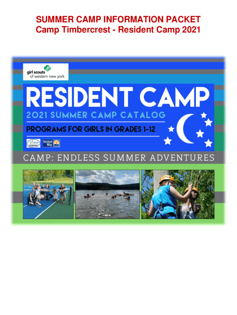 Fillable Online SUMMER CAMP INFORMATION PACKET Camp Timbercrest ...