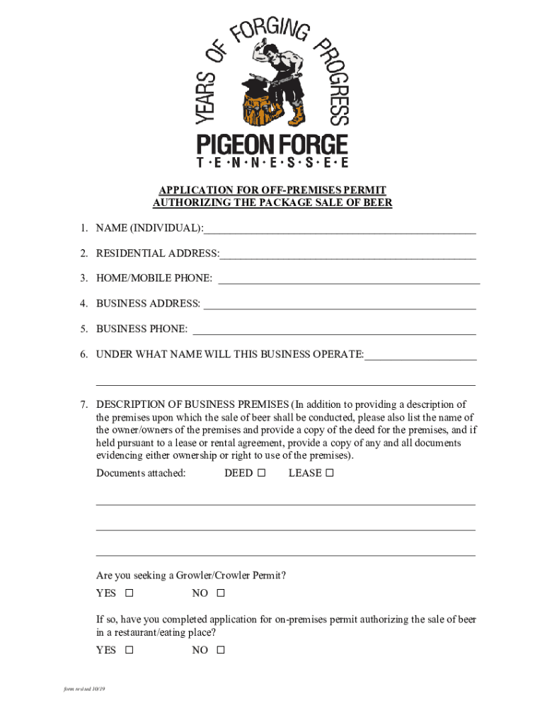 Fillable Online 2019 Application For Beer Permit 2 - Package sales Fax ...