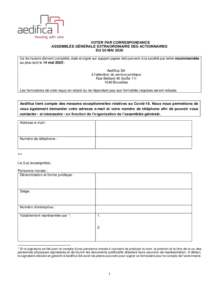 Fillable Online Formulaire de vote par correspondance en AG de ...