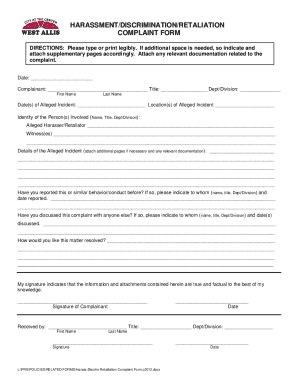 Fillable Online HARASSMENT/DISCRIMINATION/RETALIATION COMPLAINT FORM ...