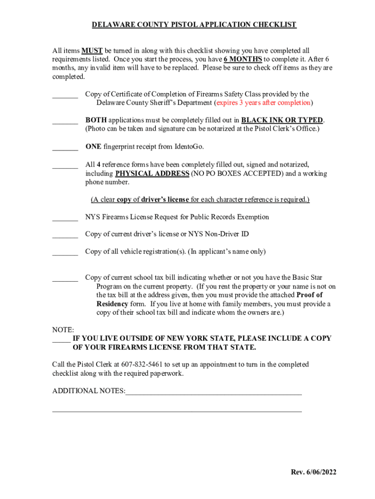 Fillable Online DELAWARE COUNTY PISTOL APPLICATION CHECKLIST MUST 6 ...