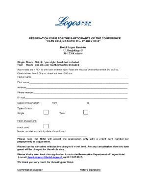 Fillable Online HOTEL LOGOS RESERVATION FORM XAFS2018 Fax Email Print ...