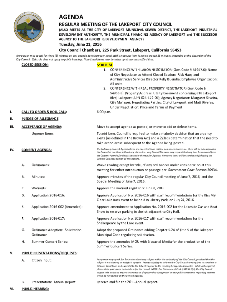 Fillable Online pt.scribd.comdocument324450433Lakeport City Council ...