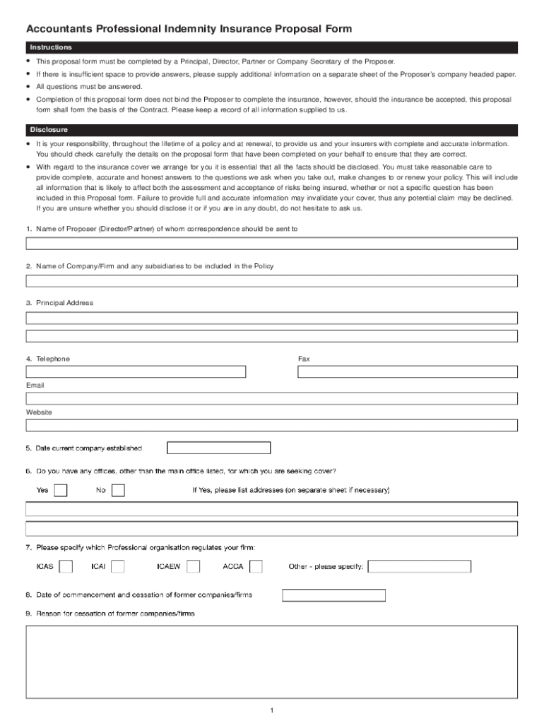 Fillable Online Accountants Professional Indemnity Insurance Proposal ...