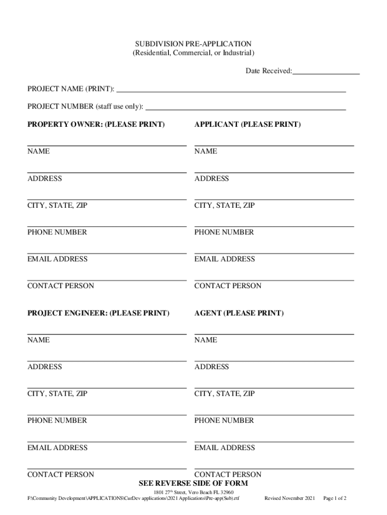Fillable Online Subdivision Pre-application Fax Email Print - pdfFiller
