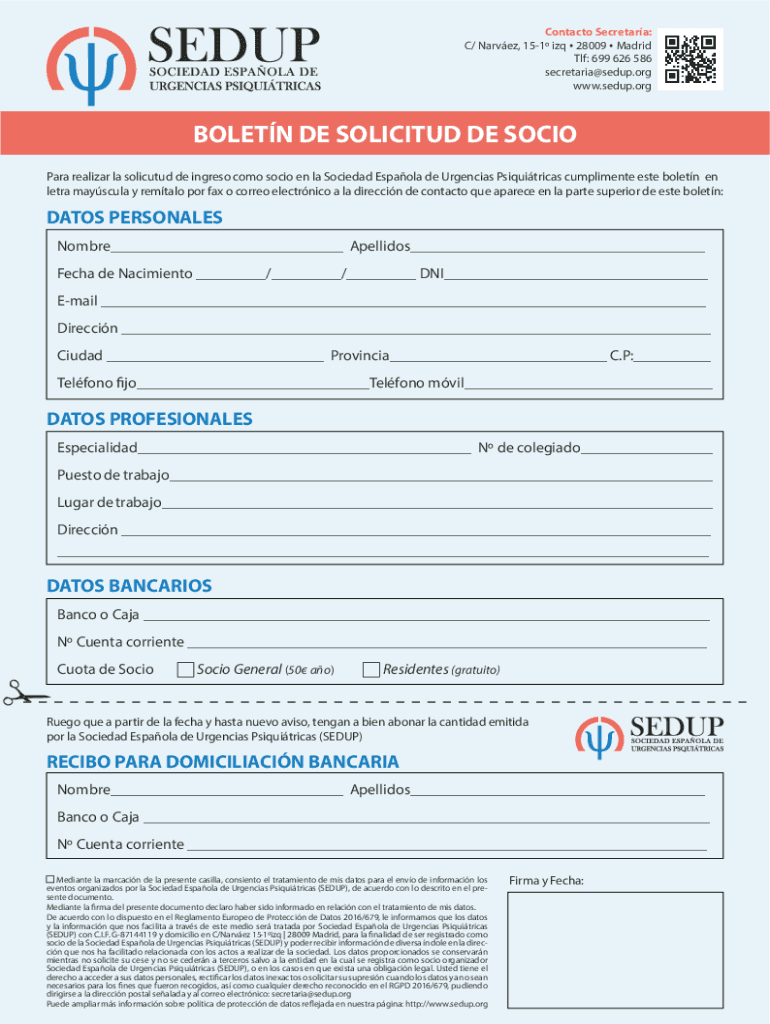 Fillable Online BOLETN DE SOLICITUD DE SOCIO - SEDUP Fax Email Print - pdfFiller