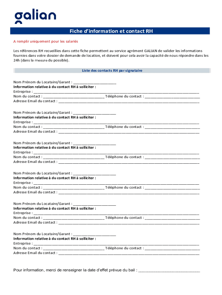 Fillable Online Fiche d'information et contact RH Fax Email Print - pdfFiller