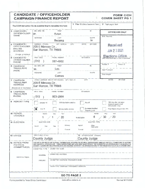 Fillable Online CANDIDATE / OFFICEHOLDER FORM C/OH CAMPAIGN FINANCE ...