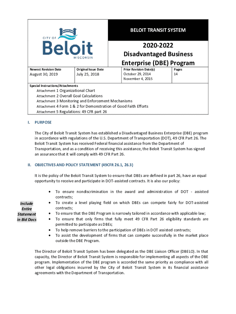 Fillable Online Disadvantaged Business Enterprise (DBE) ProgramUS Department ofDBE Program ...