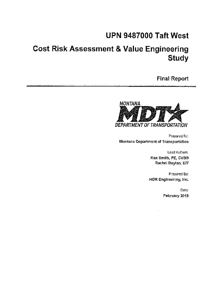 Fillable Online UPN 9487000 Taft West Cost Risk Assessment & Value ...