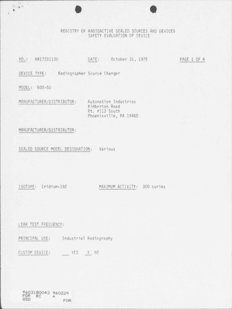 Fillable Online Registry of Radioactive Sealed Sources & Devices,Safety ...